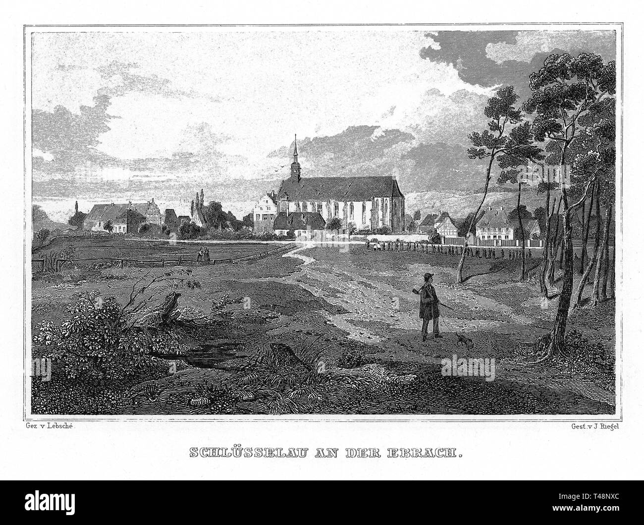 Schlusselau an der Ebrach, drawing by Lebschee, engraving by Riegel ...