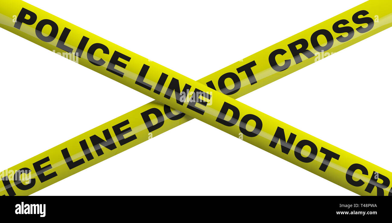 Police line. Warning yellow tape, text police line do not cross ...