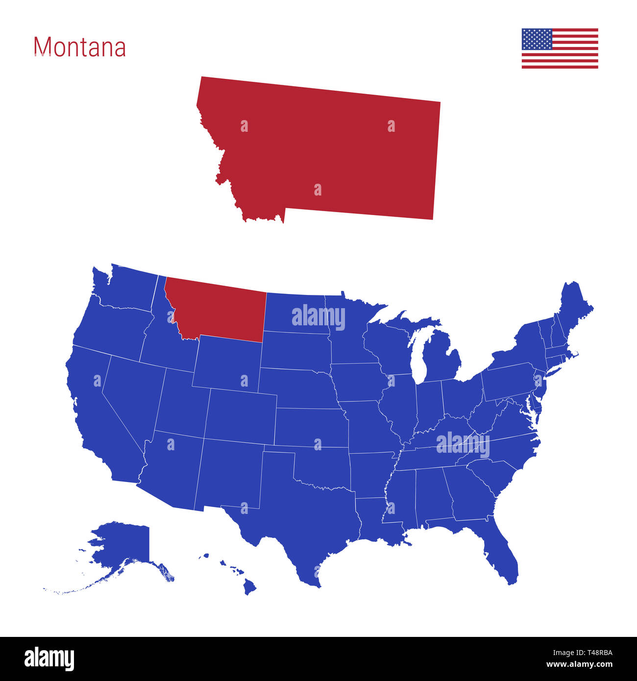 The State of Montana is Highlighted in Red. Blue Map of the United ...