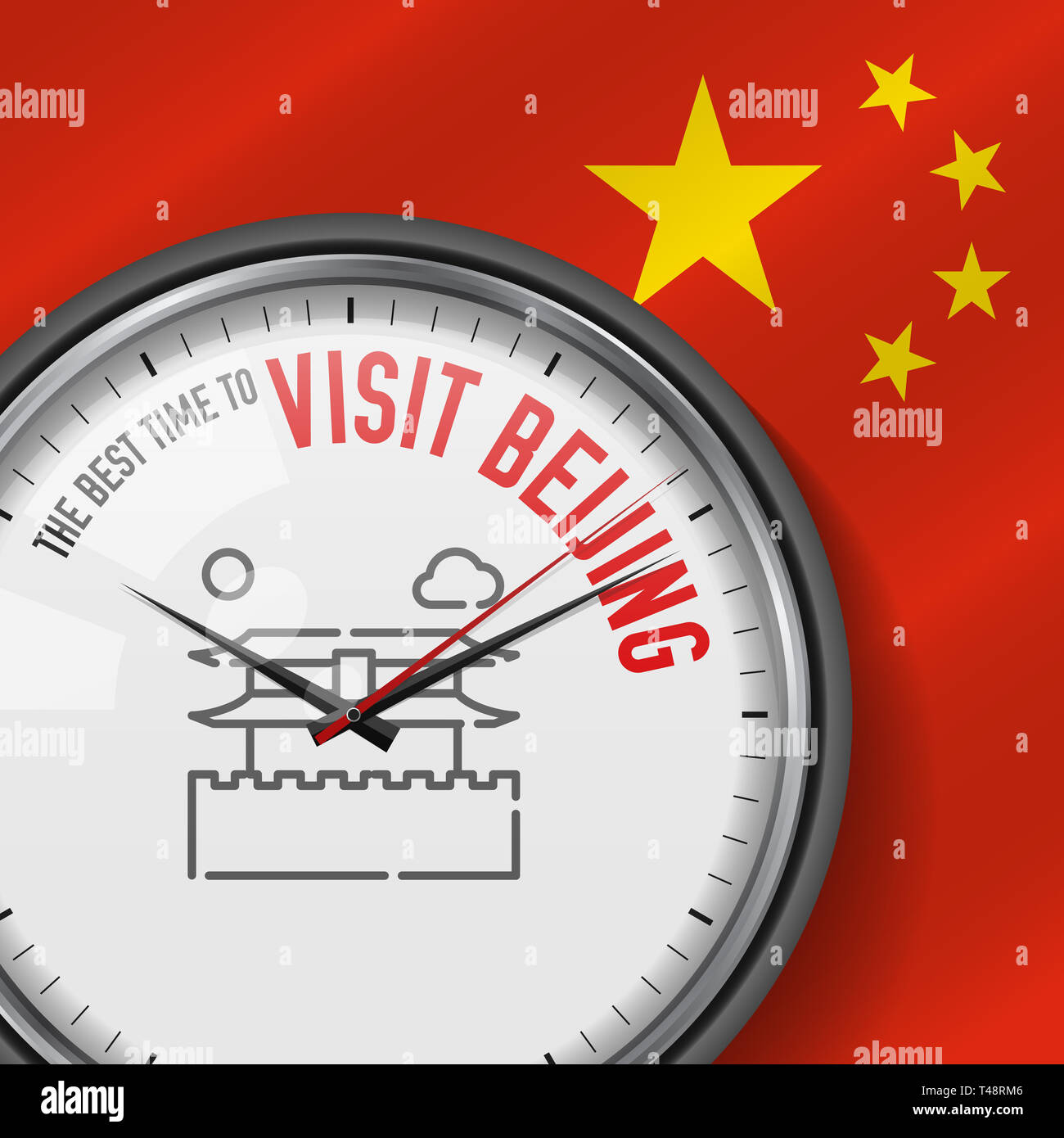 The Best Time for Visit Beijing. White Clock with Motivational Slogan ...