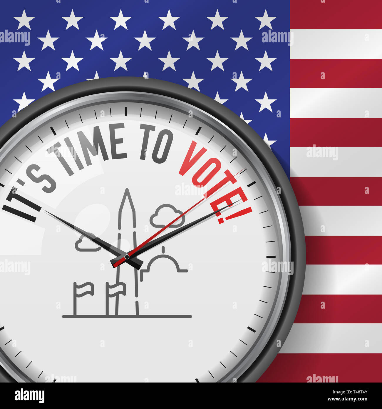It's Time to Vote. US Presidential Election. White Clock with ...