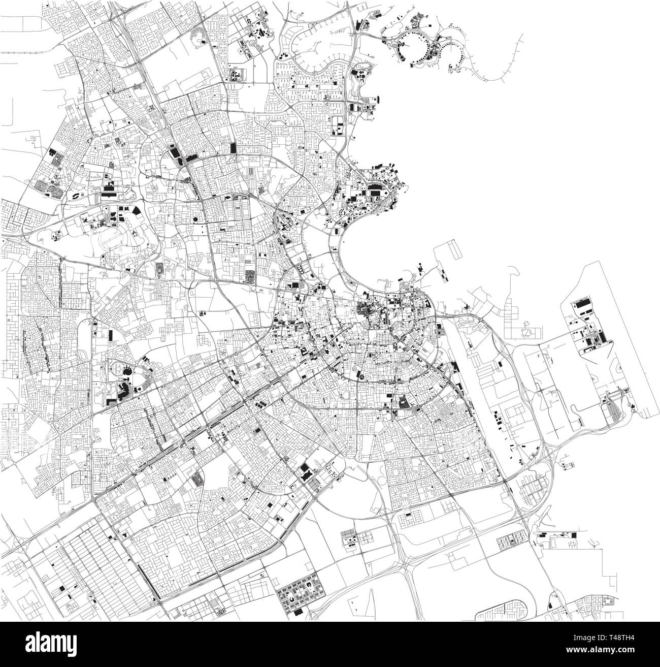 Satellite map of Doha the capital and most populous city of the State ...