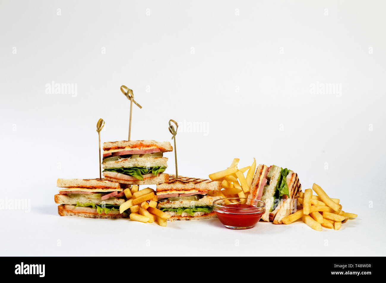 Photo session new menu of coffee house, fresh club sandwich with ...