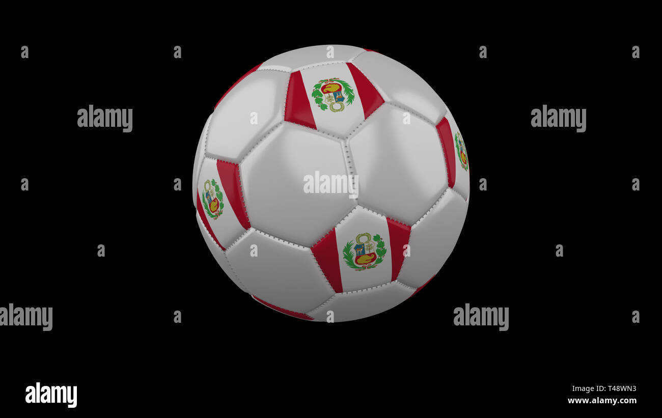 Soccer ball with the flag of Peru colors ron black background, 3d ...