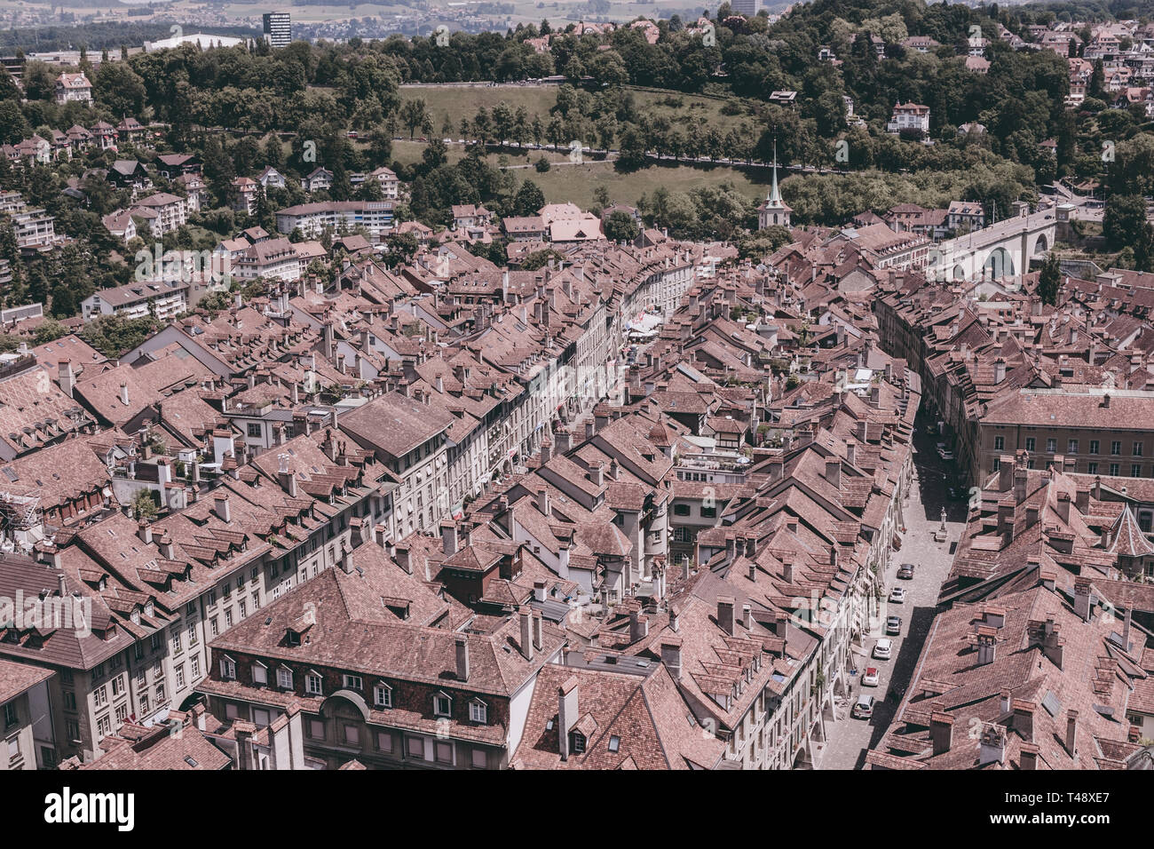 Aerial view of historic Bern city center from Bern Minster, Switzerland ...
