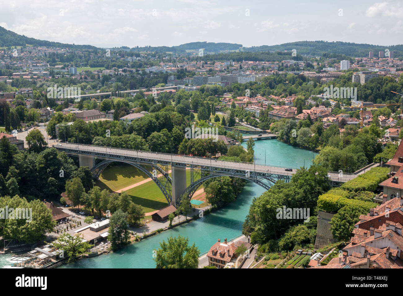 Aerial panorama of historic Bern city center from Bern Minster ...