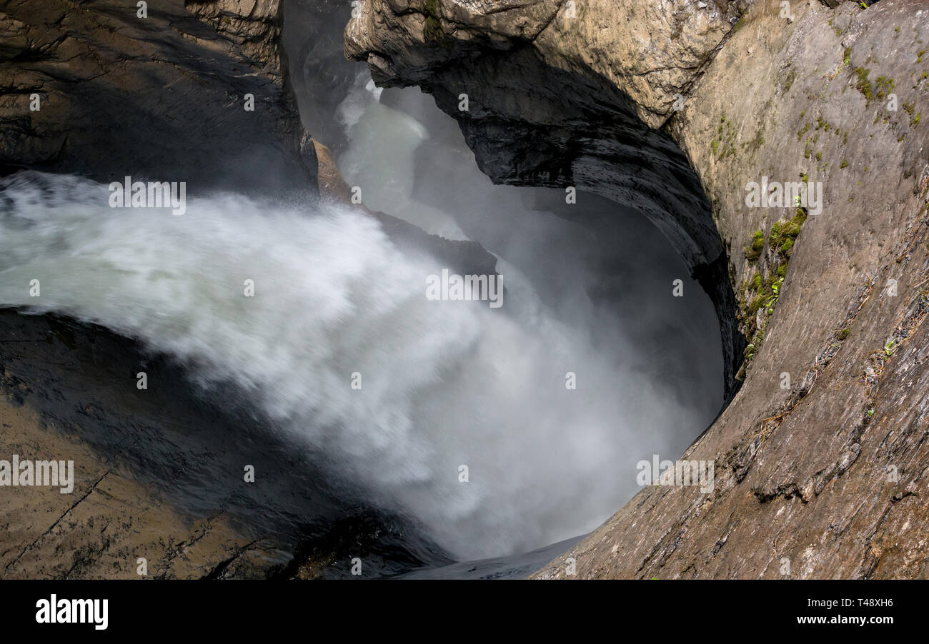 View waterfall Trummelbach fall in mountains, valley of waterfalls in ...