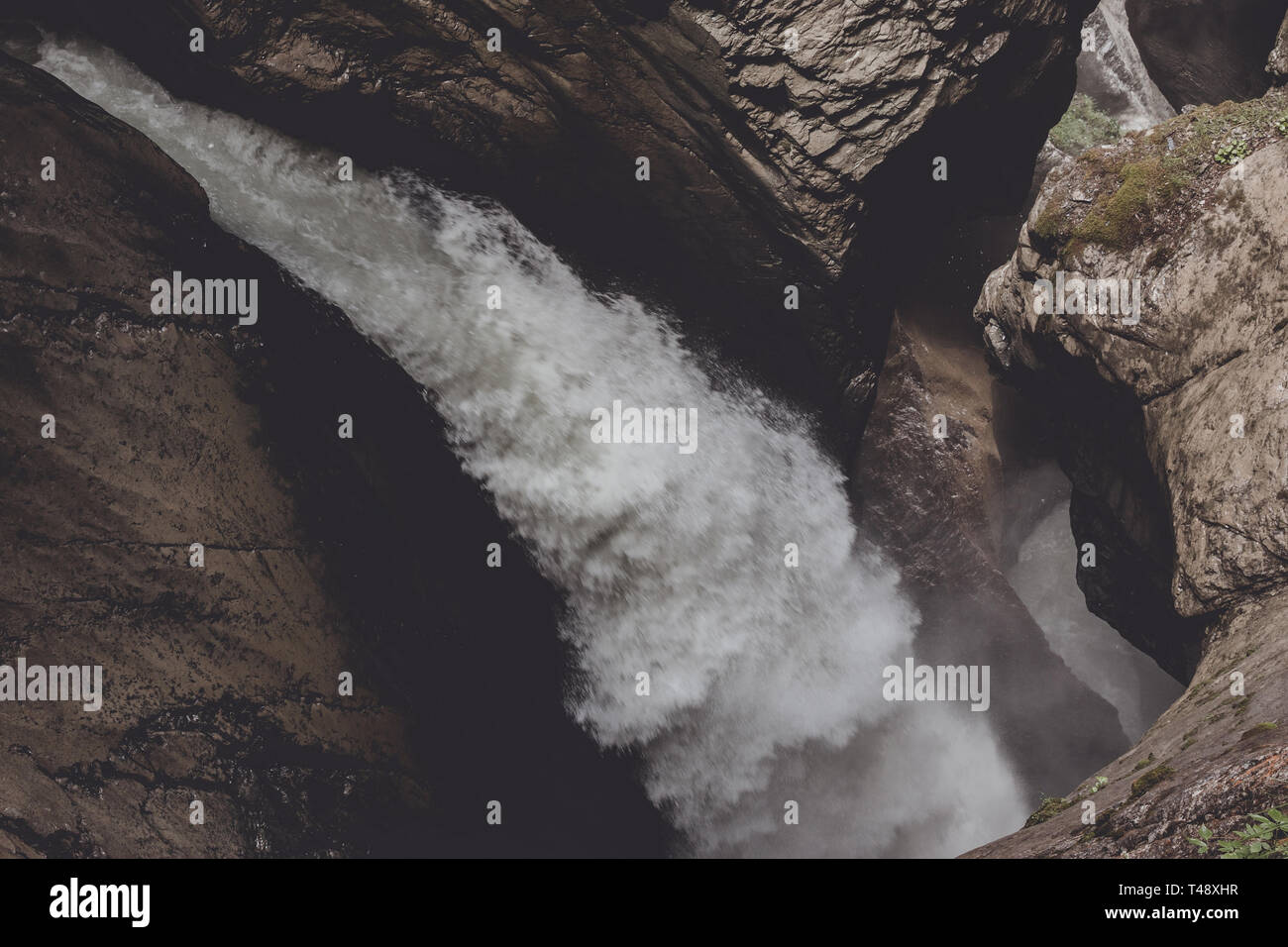 View waterfall Trummelbach fall in mountains, valley of waterfalls in ...