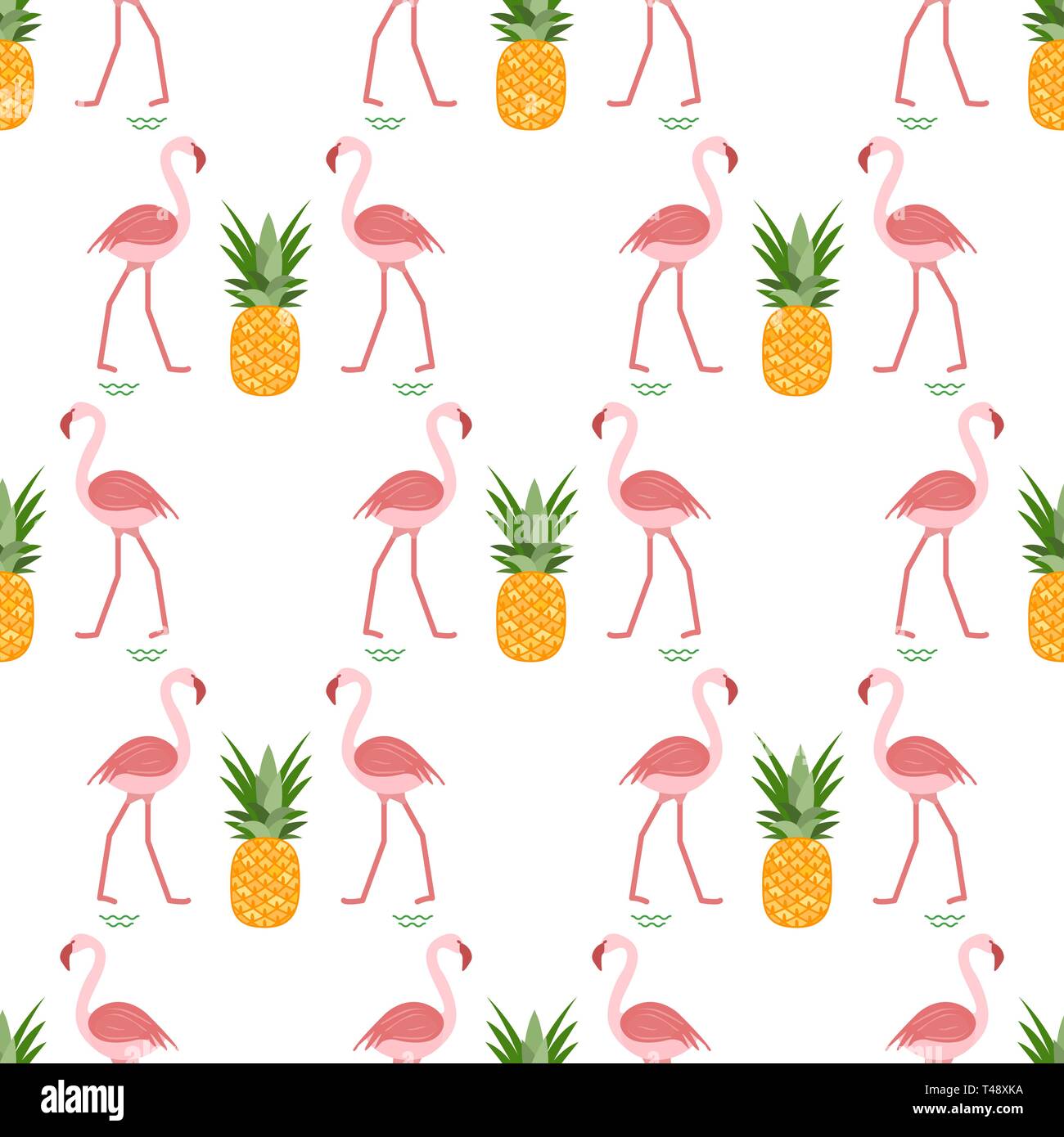 Seamless pattern with flamingo and pineapples. Tropical exotic ...