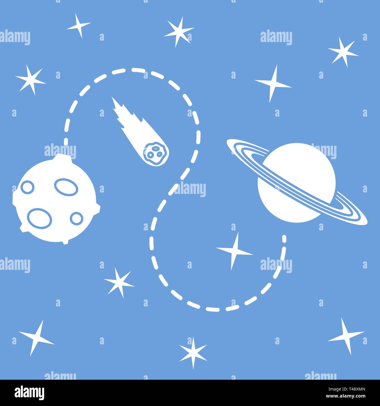 Vector illustration with planets, meteorite, stars. Space exploration ...