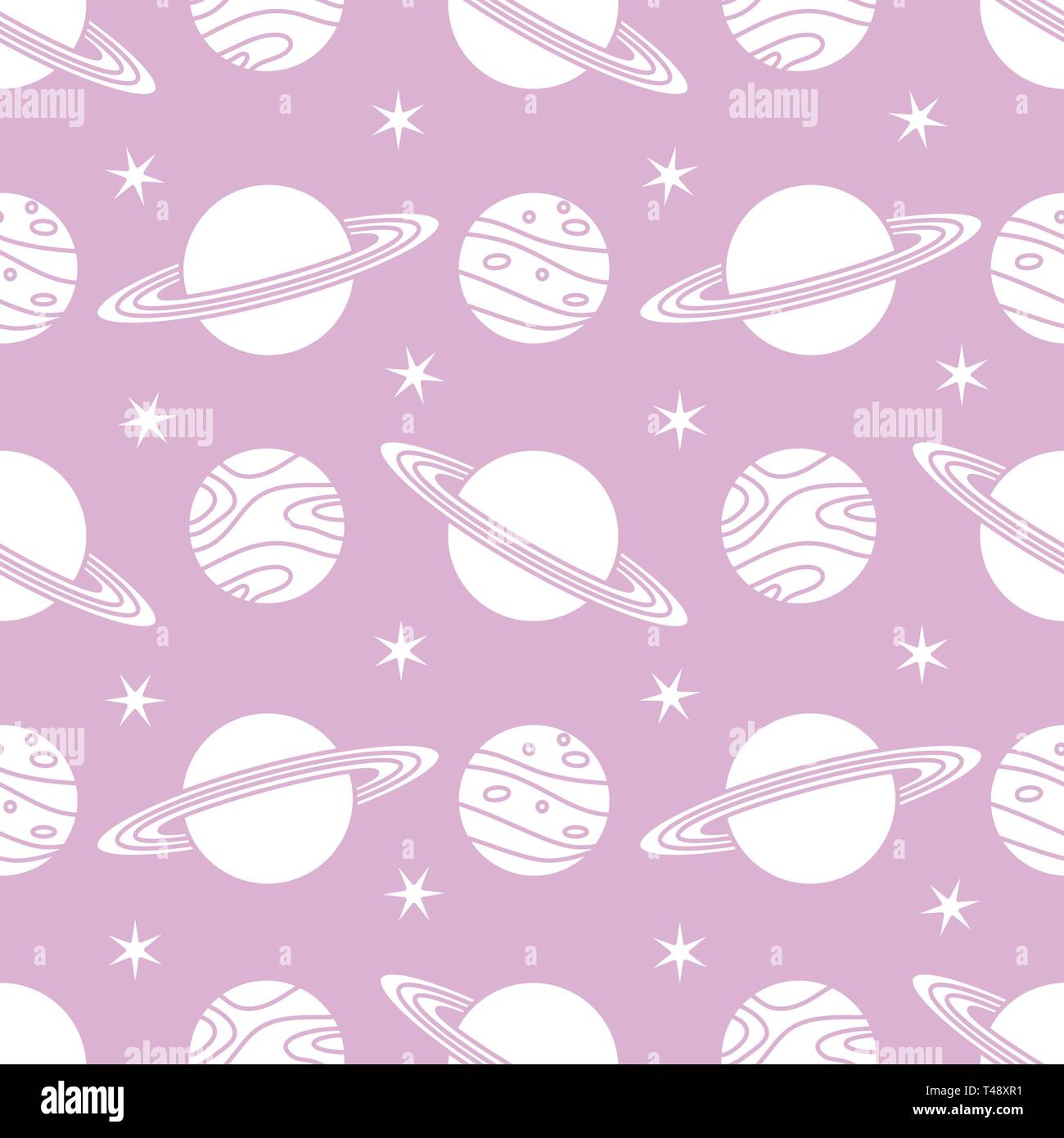 Seamless vector pattern with planets, Saturn, stars. Space exploration ...