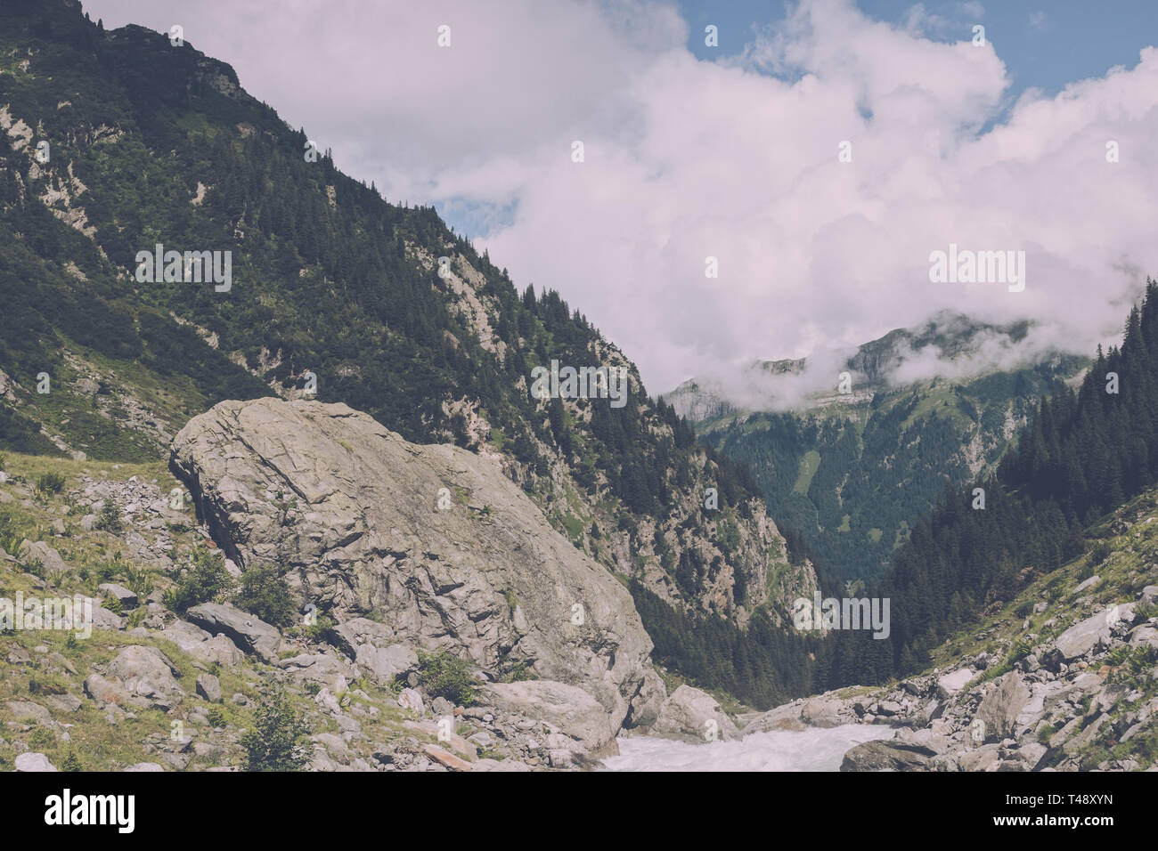 View closeup river scenes in mountains, national park Switzerland ...