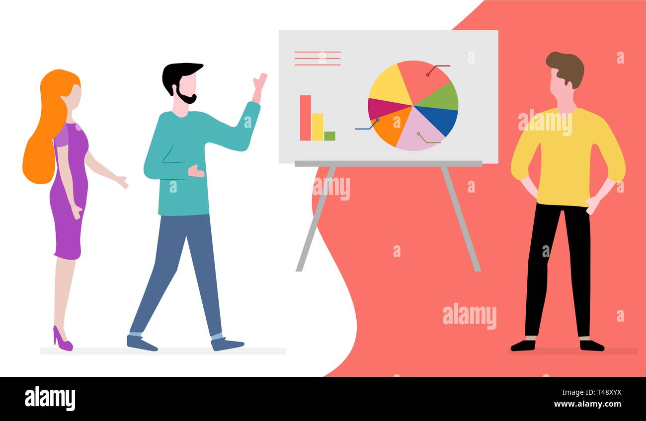 Vector illustration with people having business meeting. People discuss ...