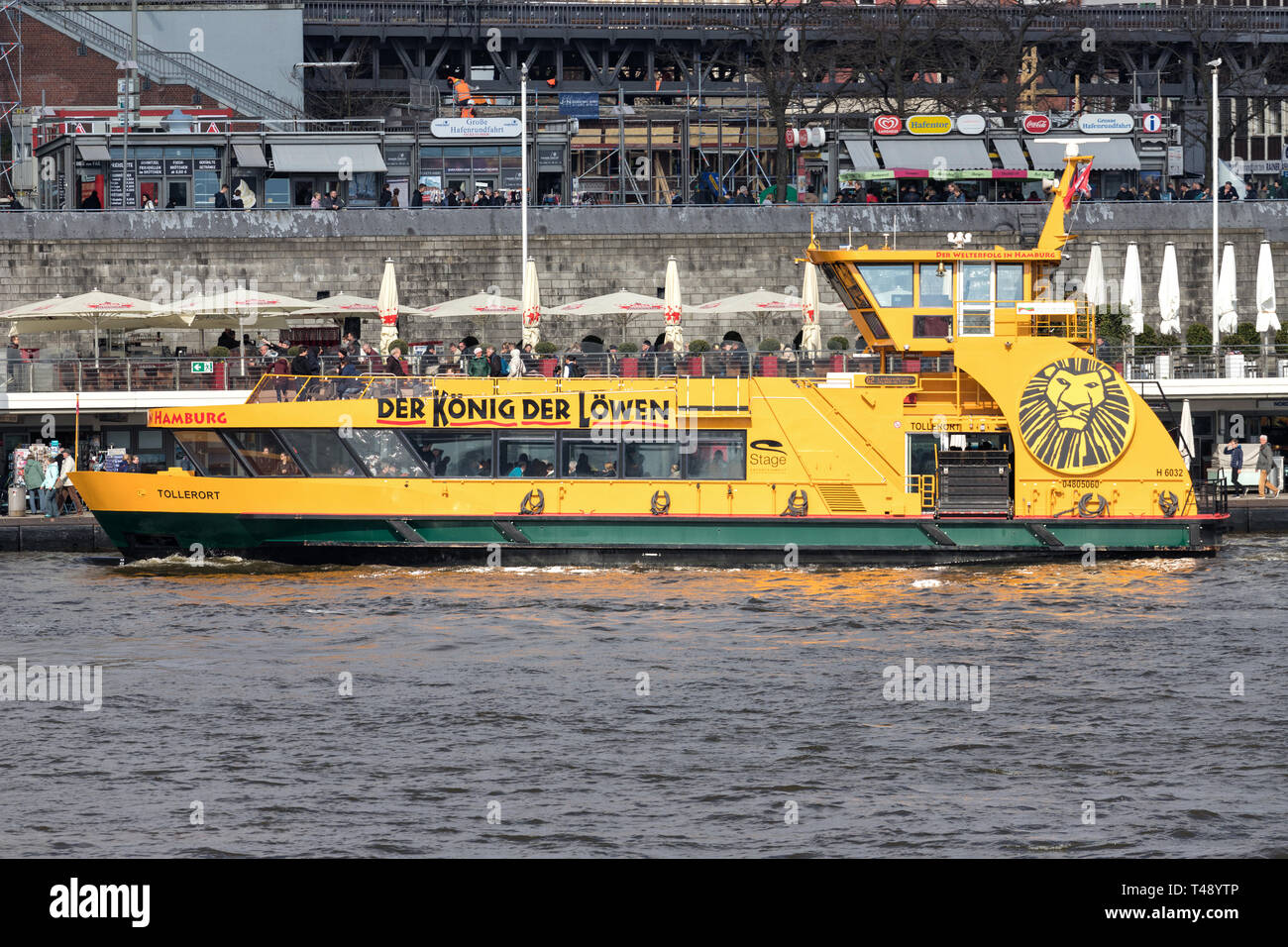 Typical flat-iron-shaped HADAG ferry TOLLERORT in front of the St ...