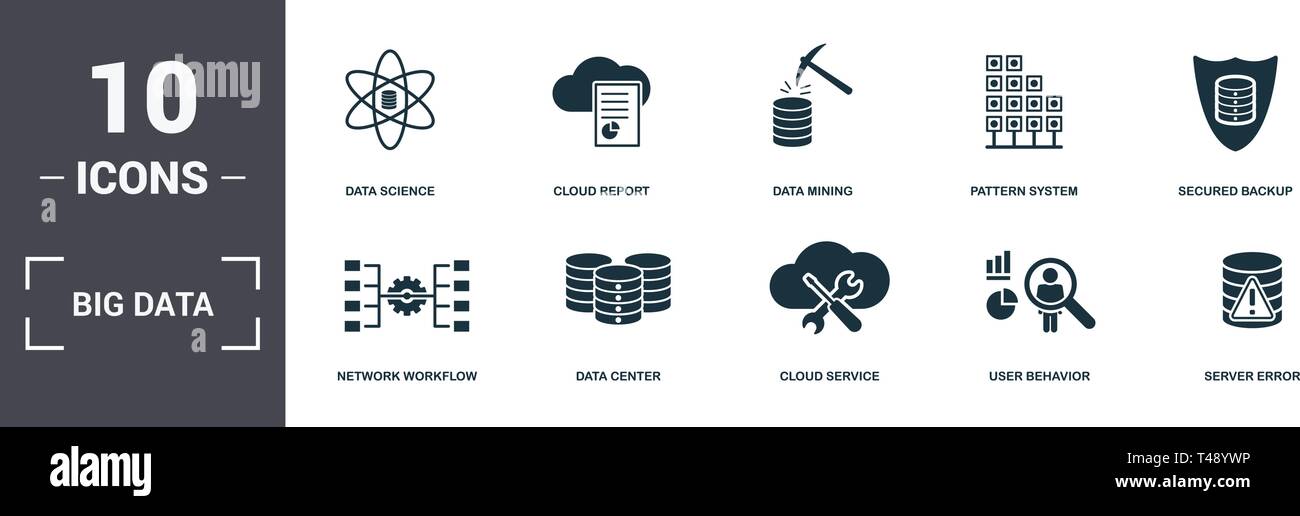 Big Data set icons collection. Includes simple elements such as Data Science, Cloud Report, Data ...