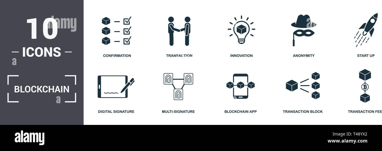 Blockchain set icons collection. Includes simple elements such as Confirmation, Transaction ...