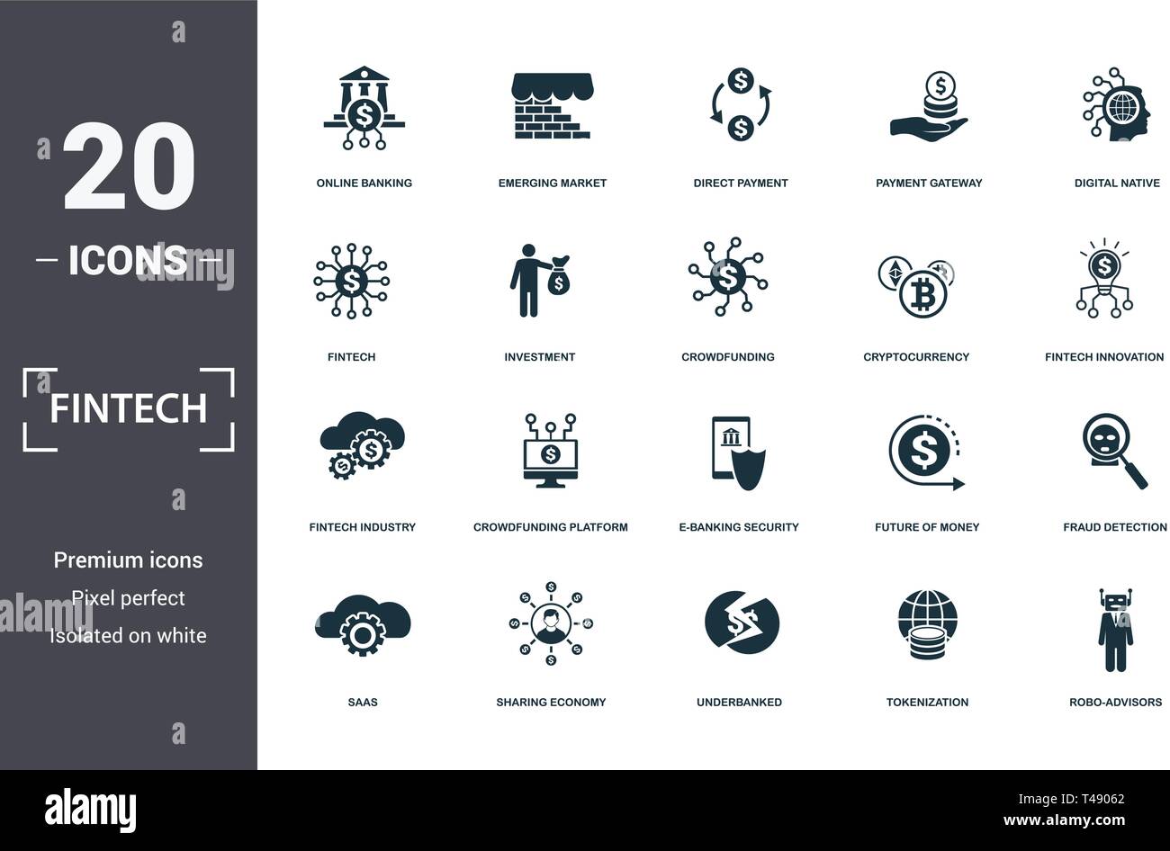 Fintech set icons collection. Includes simple elements such as Online ...