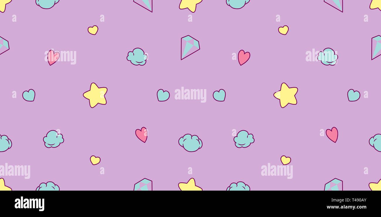 Cute seamless cartoon pattern with stars, hearts, diamonds and clouds ...