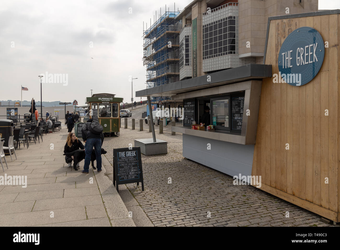 The Greek take away and outside cafe, The Barbican, Plymouth Stock ...