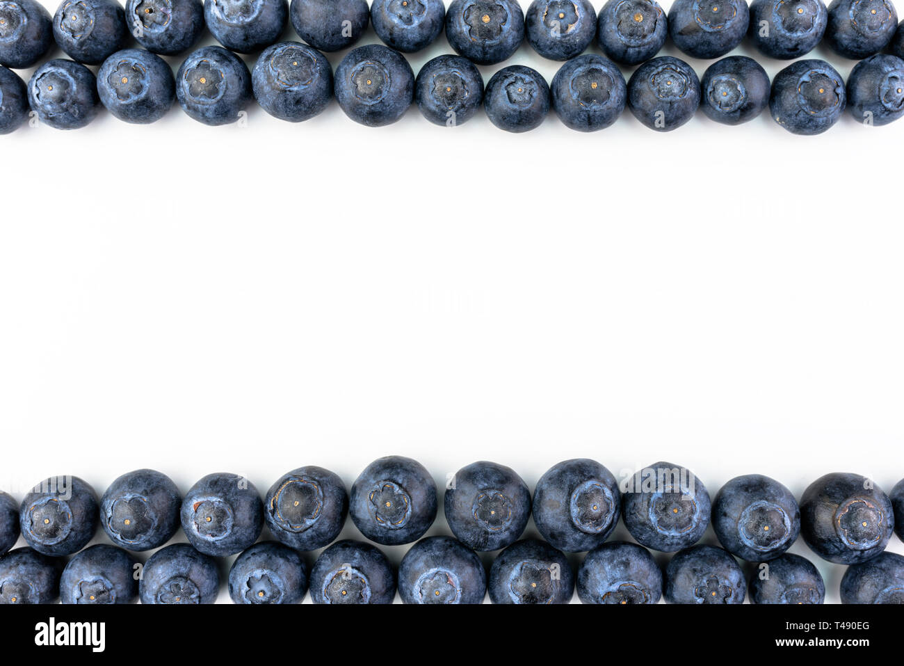 Two rows at the top and bottom of blueberries, top view, flat lay ...