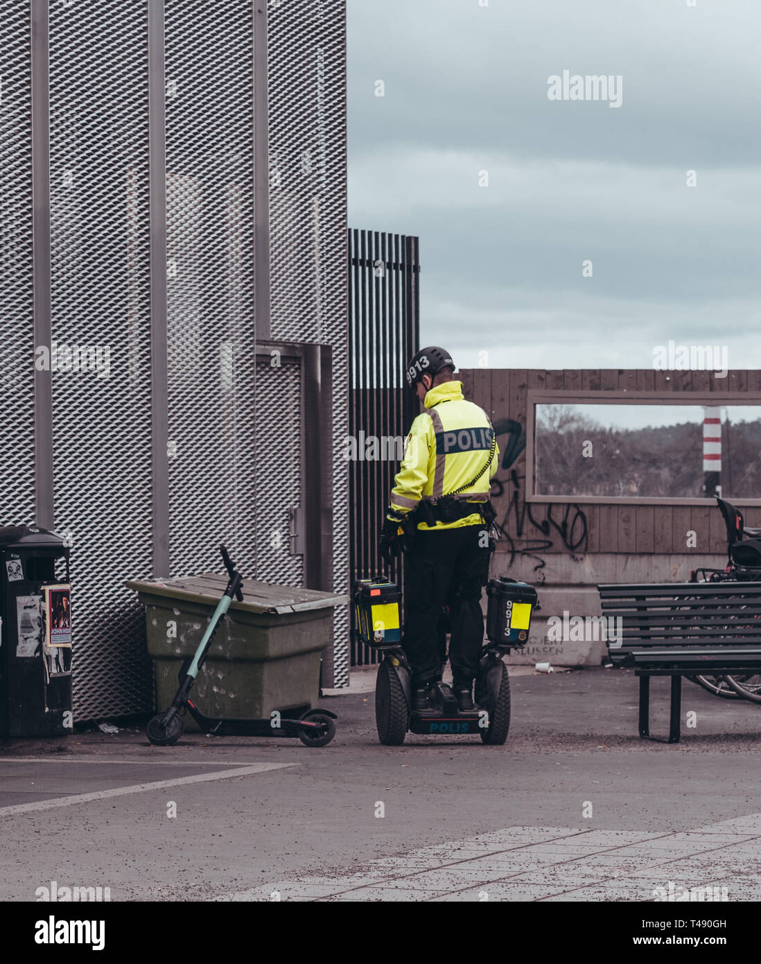 Editorial 03.26.2019 Stockholm Sweden. Police officer on a Segway ...