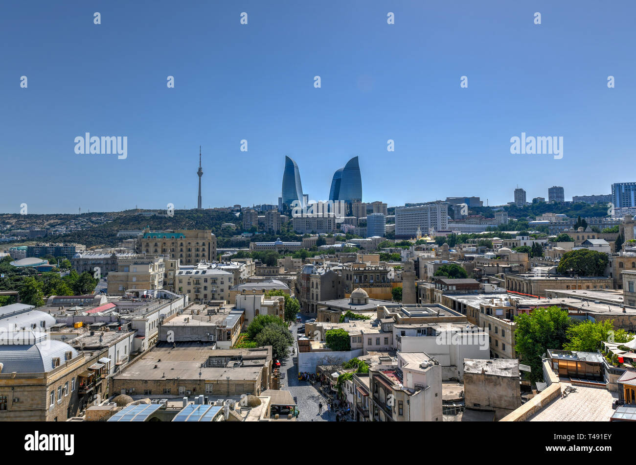 Panoramic view of the skyline of the city of Baku, Azerbaijan Stock ...