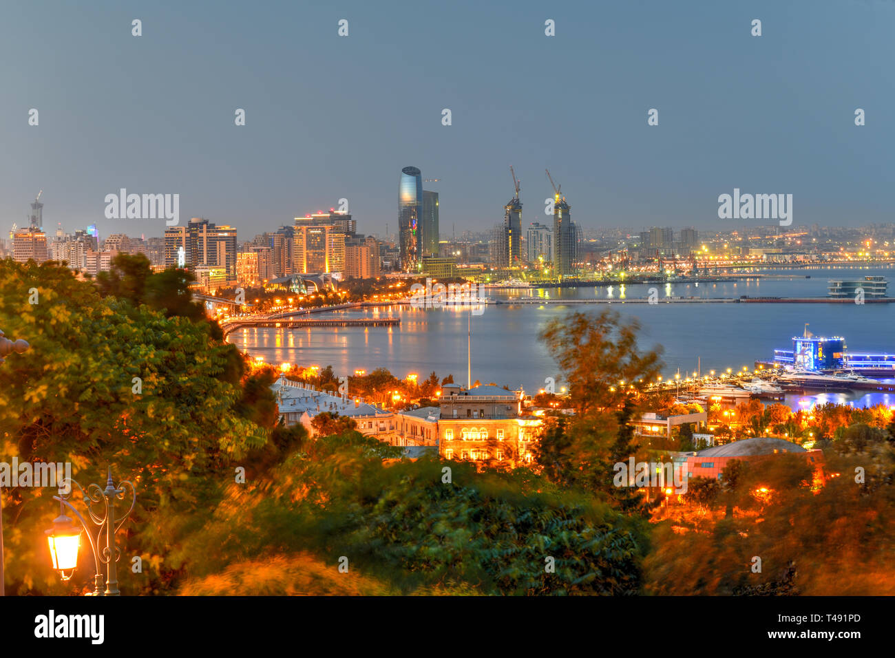 Skyline of Baku, Azerbaijan along the Caspian Sea Stock Photo - Alamy