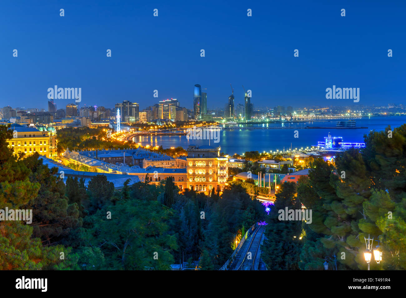 Skyline of Baku, Azerbaijan along the Caspian Sea Stock Photo - Alamy