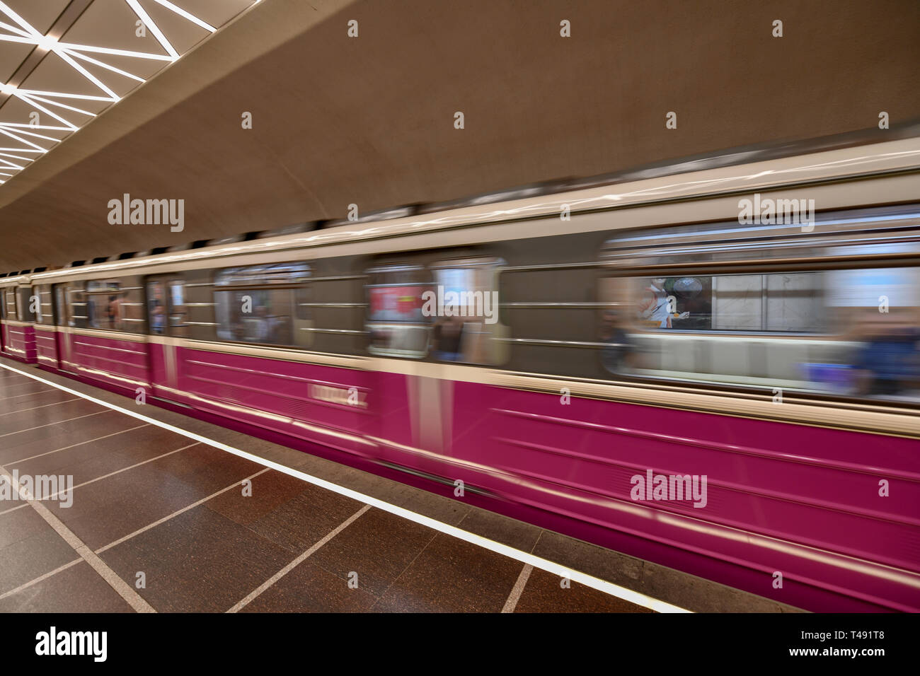 Baku, Azerbaijan - July 15, 2018: Train leaving the May 28 Metro ...