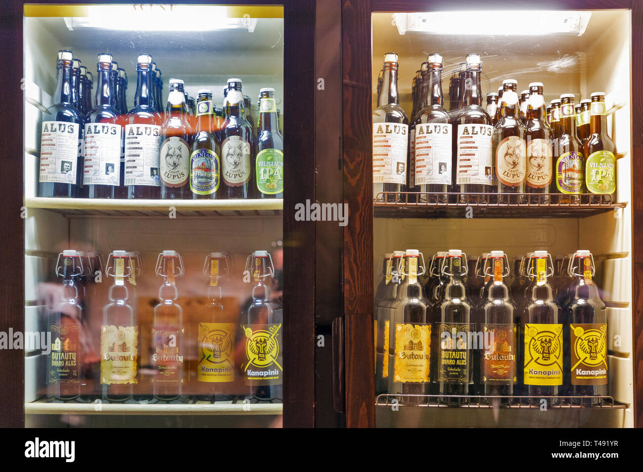 KIEV, UKRAINE - AUGUST 03, 2017: Fridge with different Lithuanian beers ...