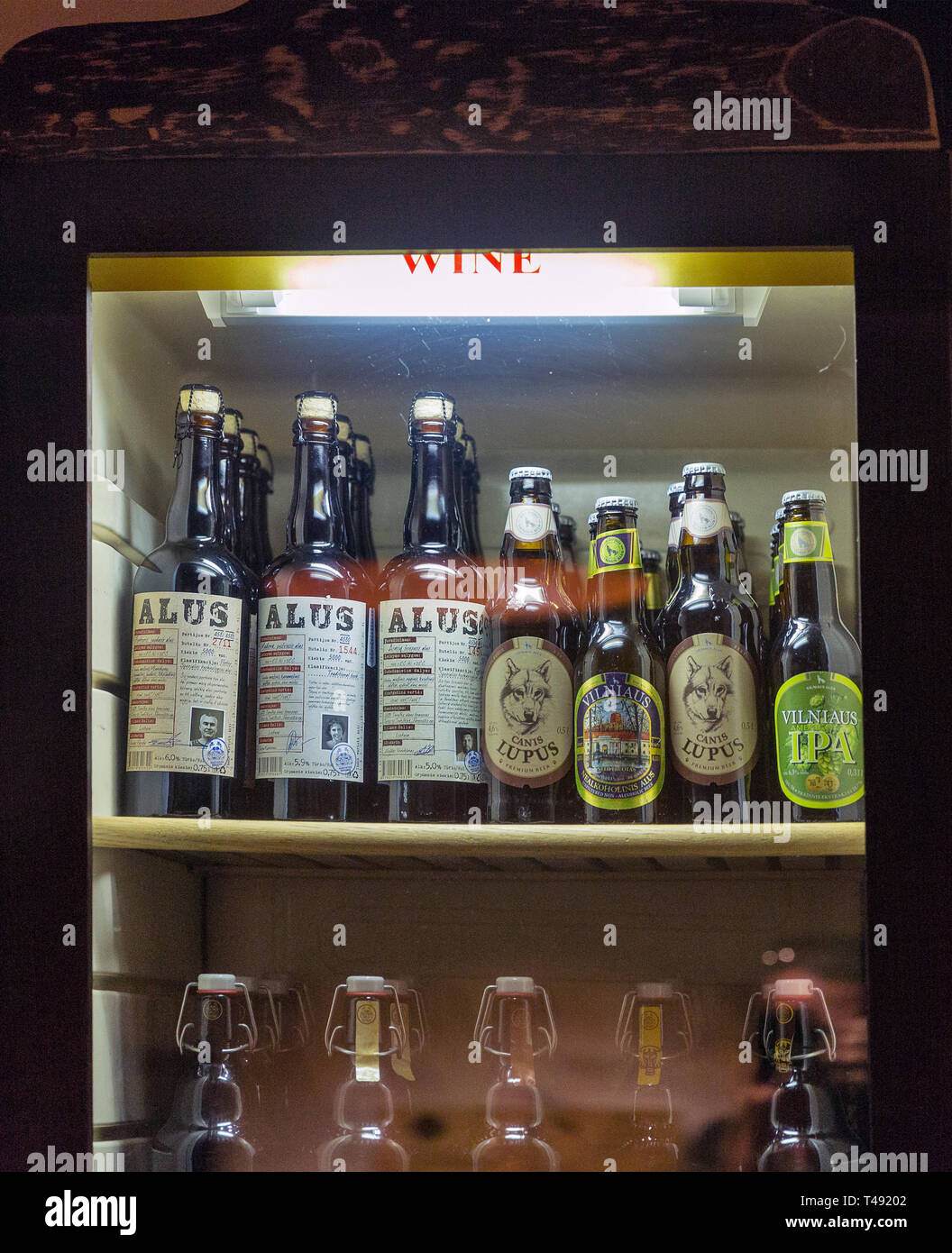 KIEV, UKRAINE - AUGUST 03, 2017: Fridge with different Lithuanian beers ...