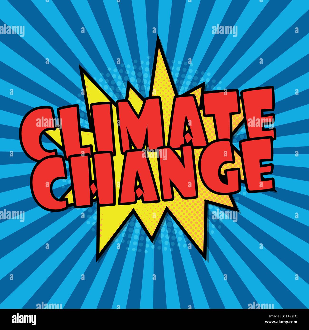 climate change comic bubble text Pop art style Radial lines background ...
