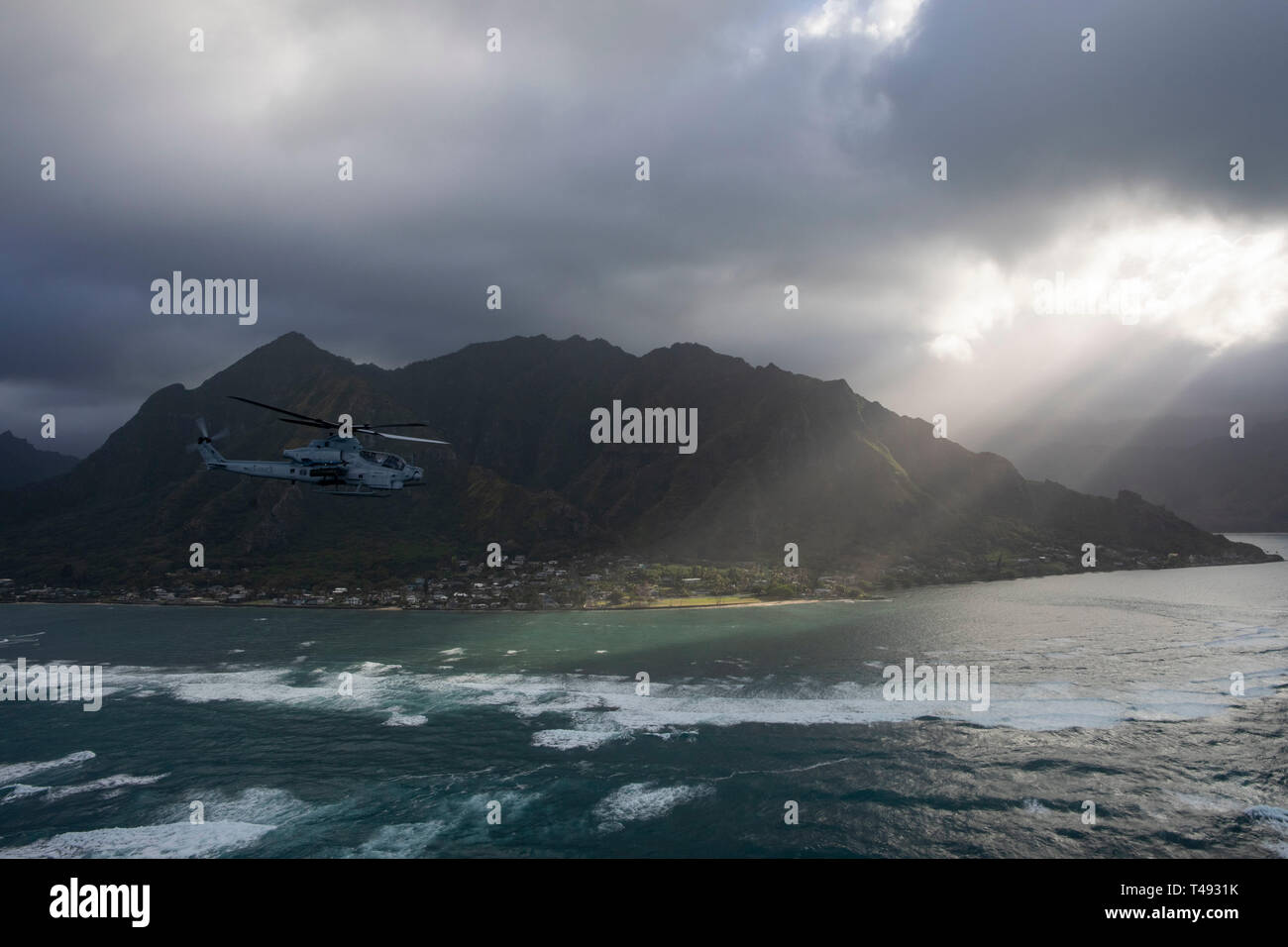 A U.S. Marine Corps AH-1Z Viper attack helicopter with Marine Light ...