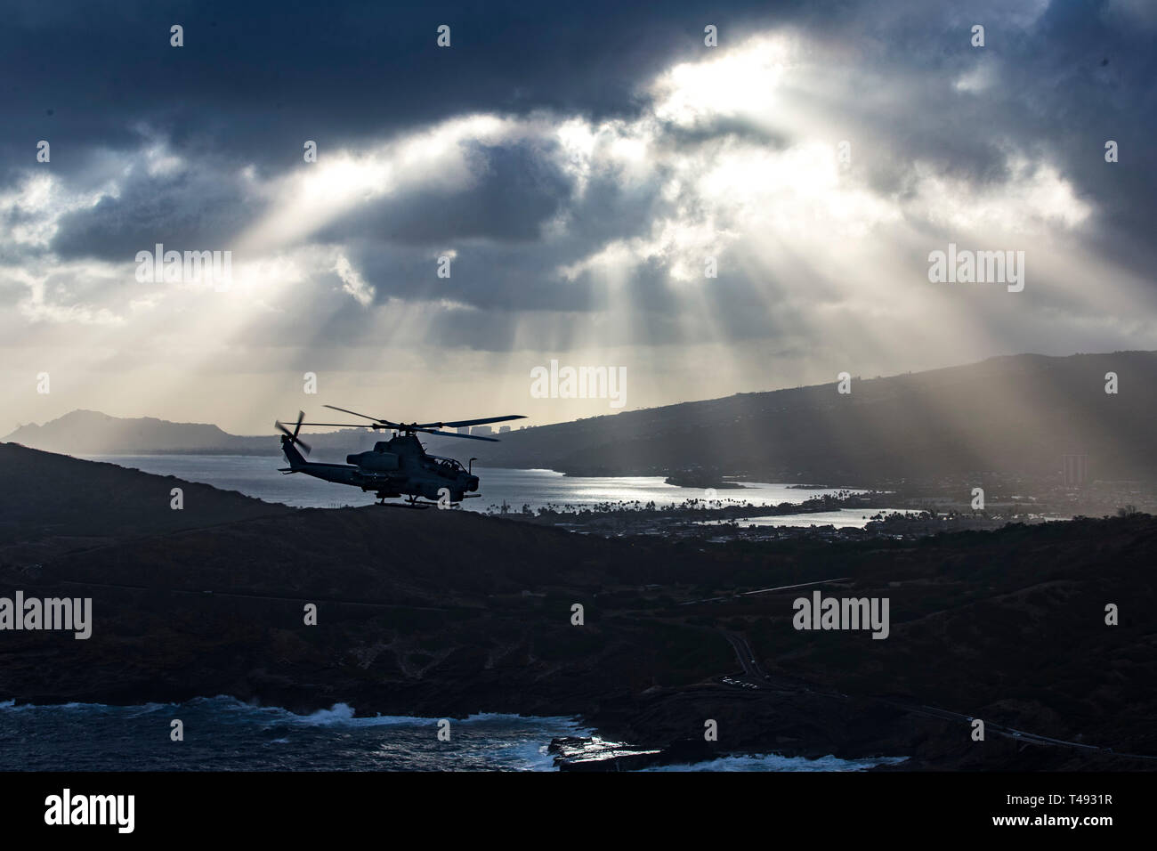 A U.S. Marine Corps AH-1Z Viper attack helicopter with Marine Light ...