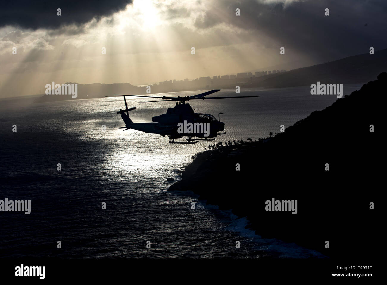 A U.S. Marine Corps AH-1Z Viper attack helicopter with Marine Light ...