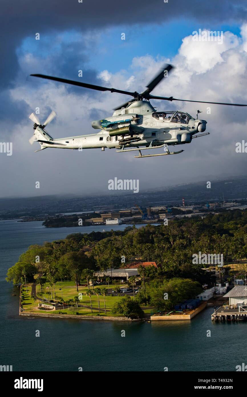 A U.S. Marine Corps AH-1Z Viper attack helicopter with Marine Light ...