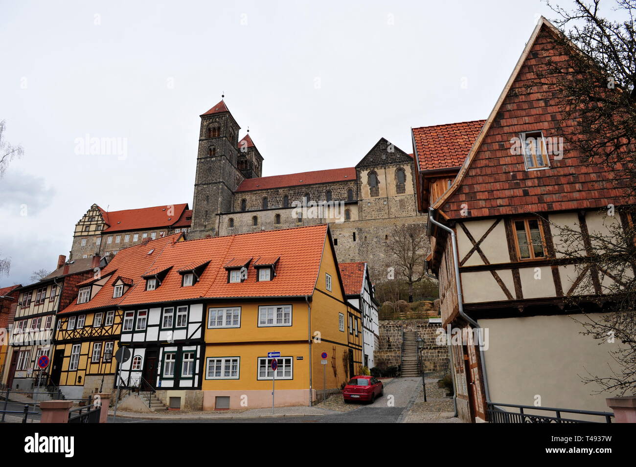 Castle on top of Schlossberg (Castle Hill) in Quedlinburg, Saxony ...