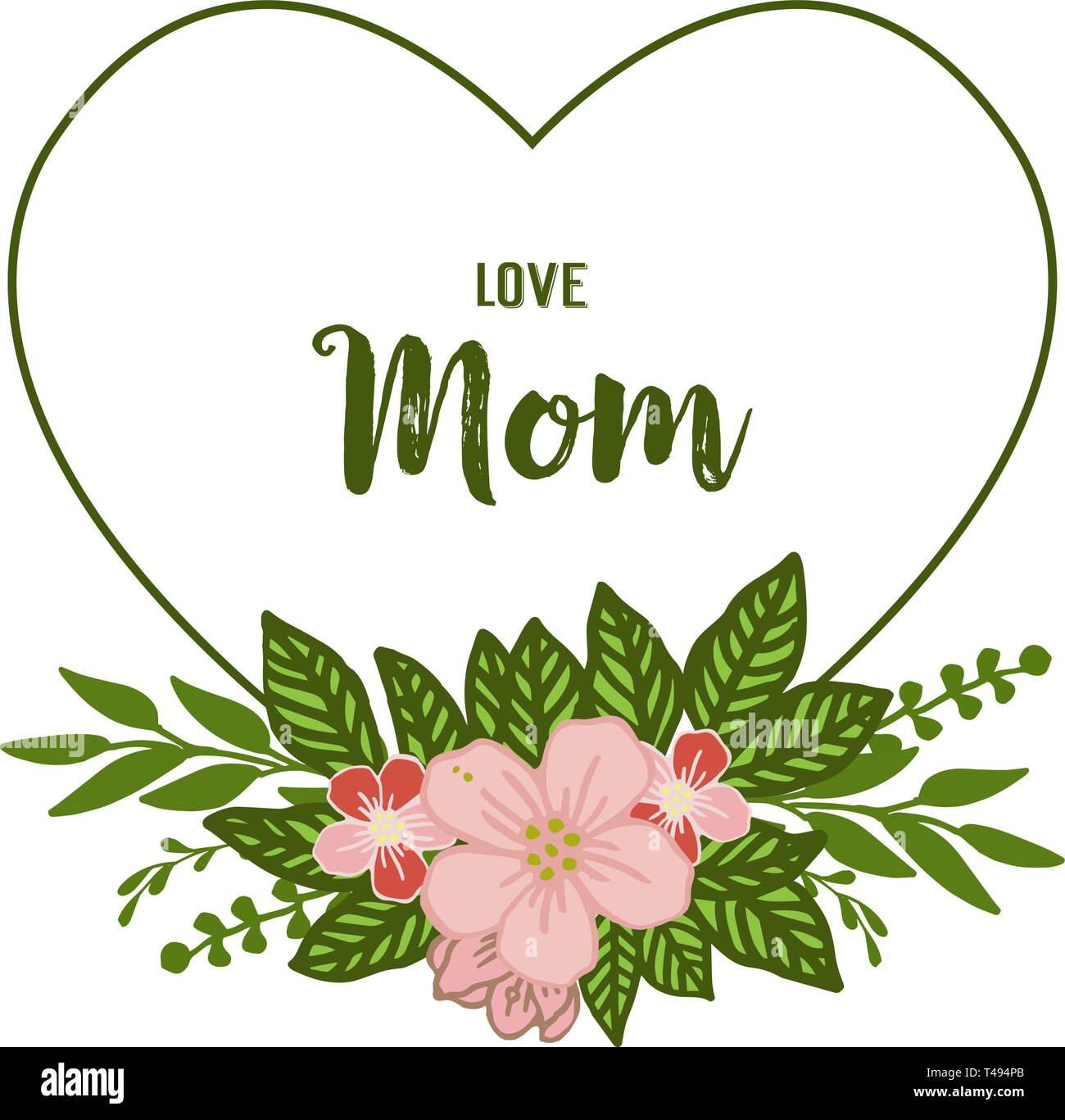 Vector illustration mom template with design pink flower frame hand ...