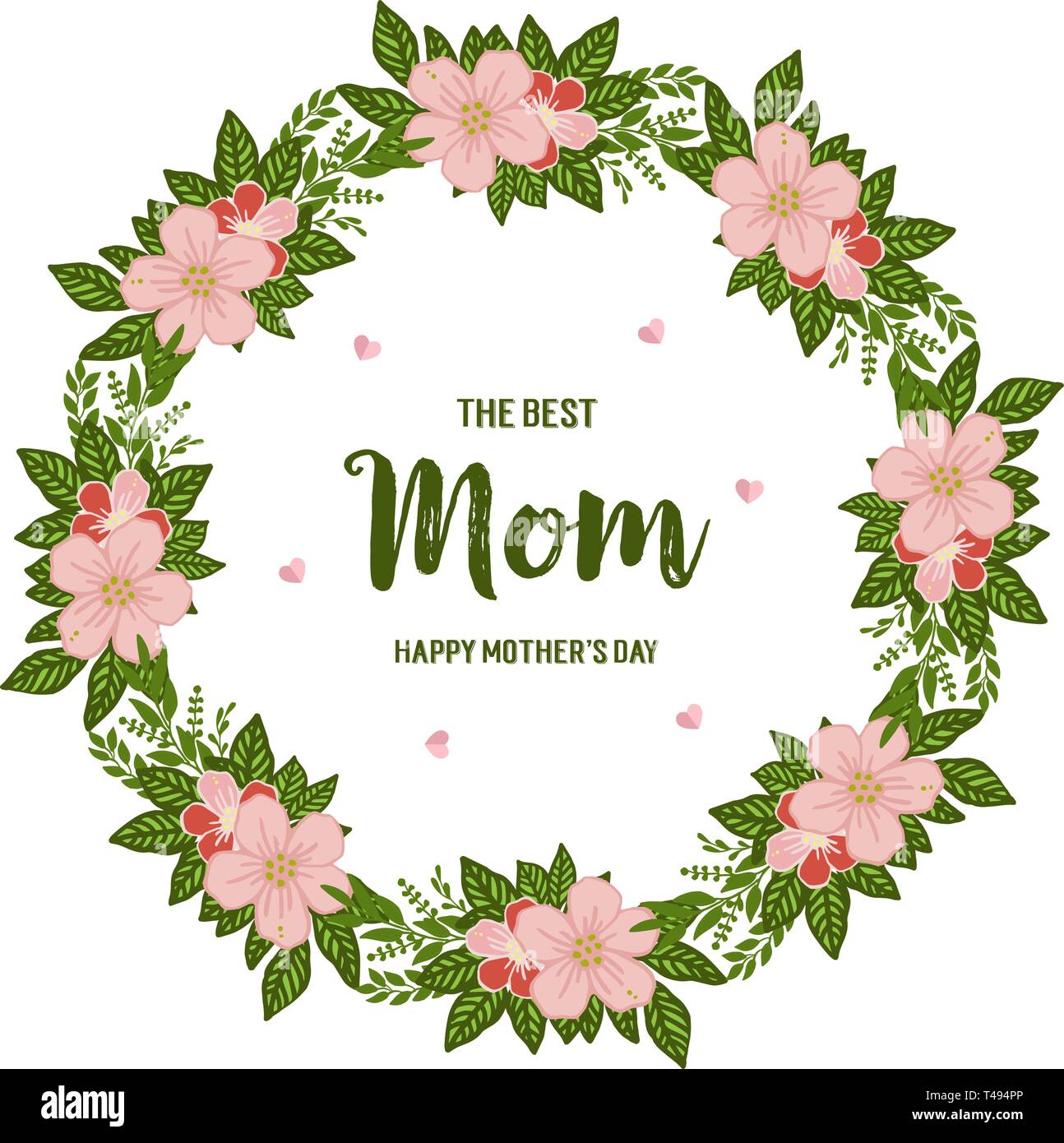Vector illustration mom template with design pink flower frame hand ...