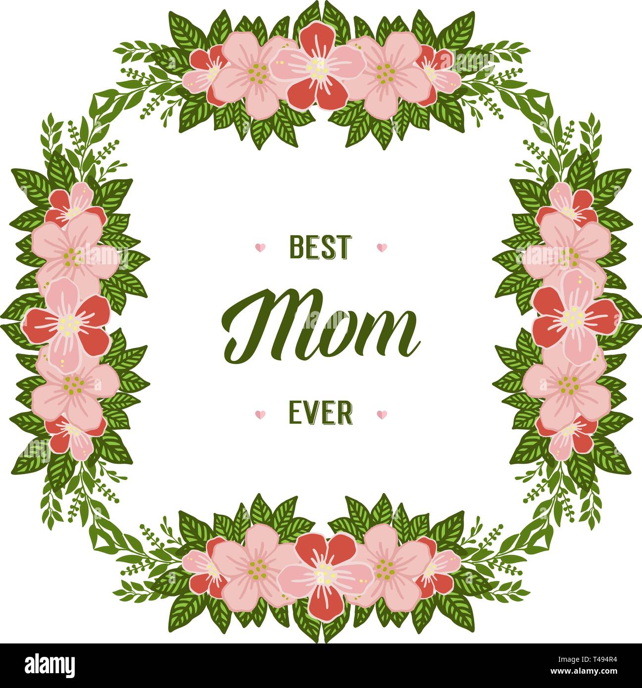 Vector illustration mom template with design pink flower frame hand ...