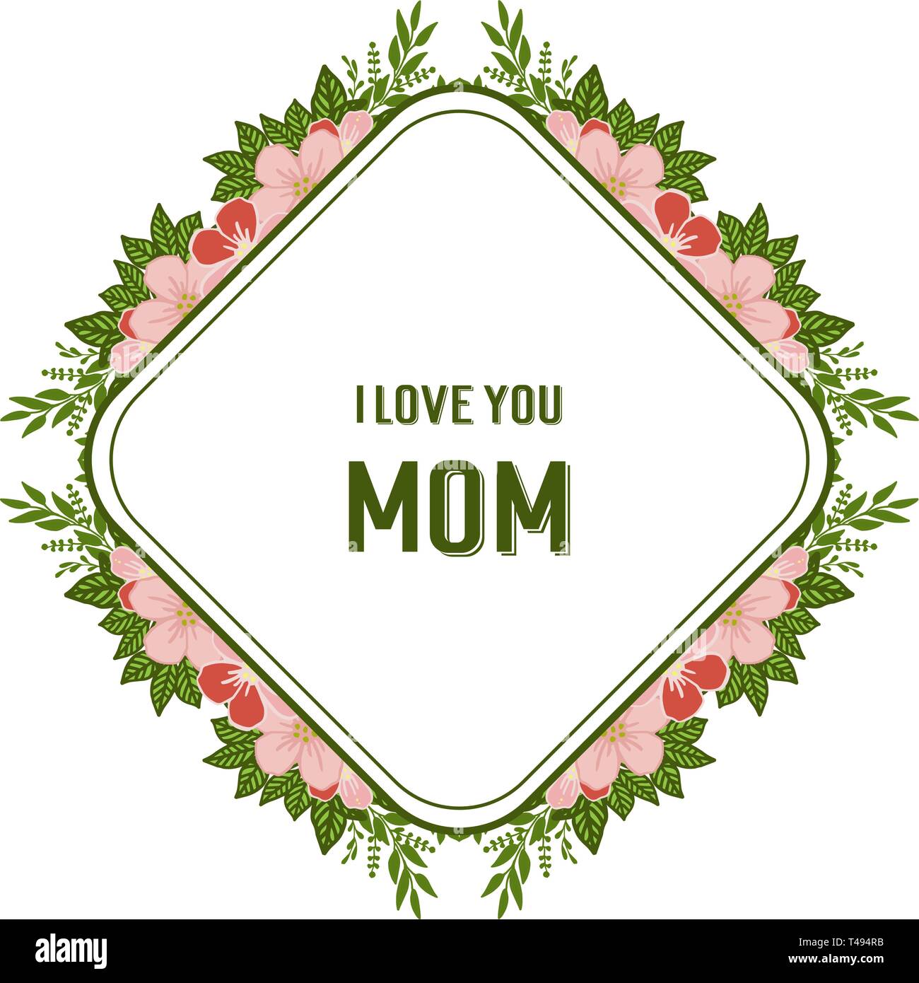 Vector illustration mom template with design pink flower frame hand ...