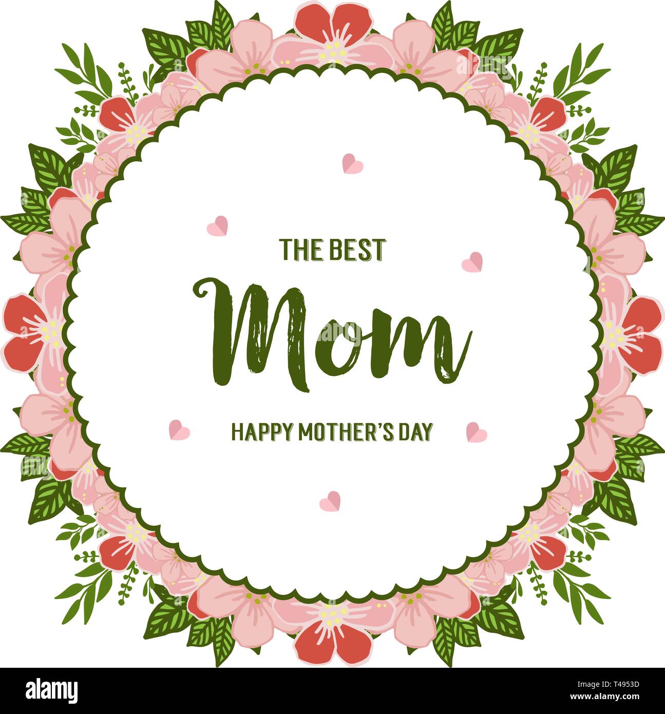 Vector illustration greeting card mom with pattern art leaf flower ...