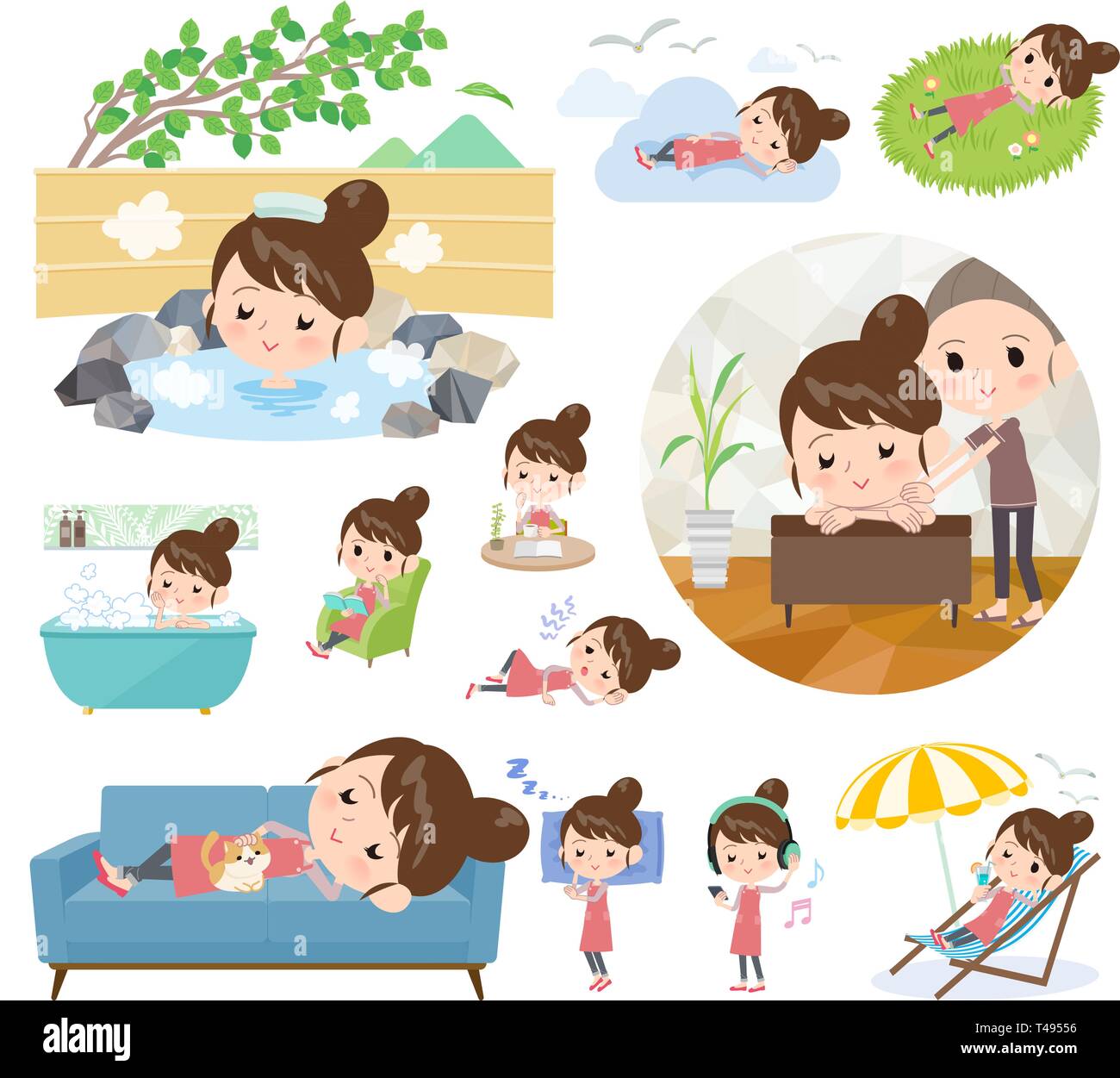 A set of mom about relaxing.There are actions such as vacation and ...