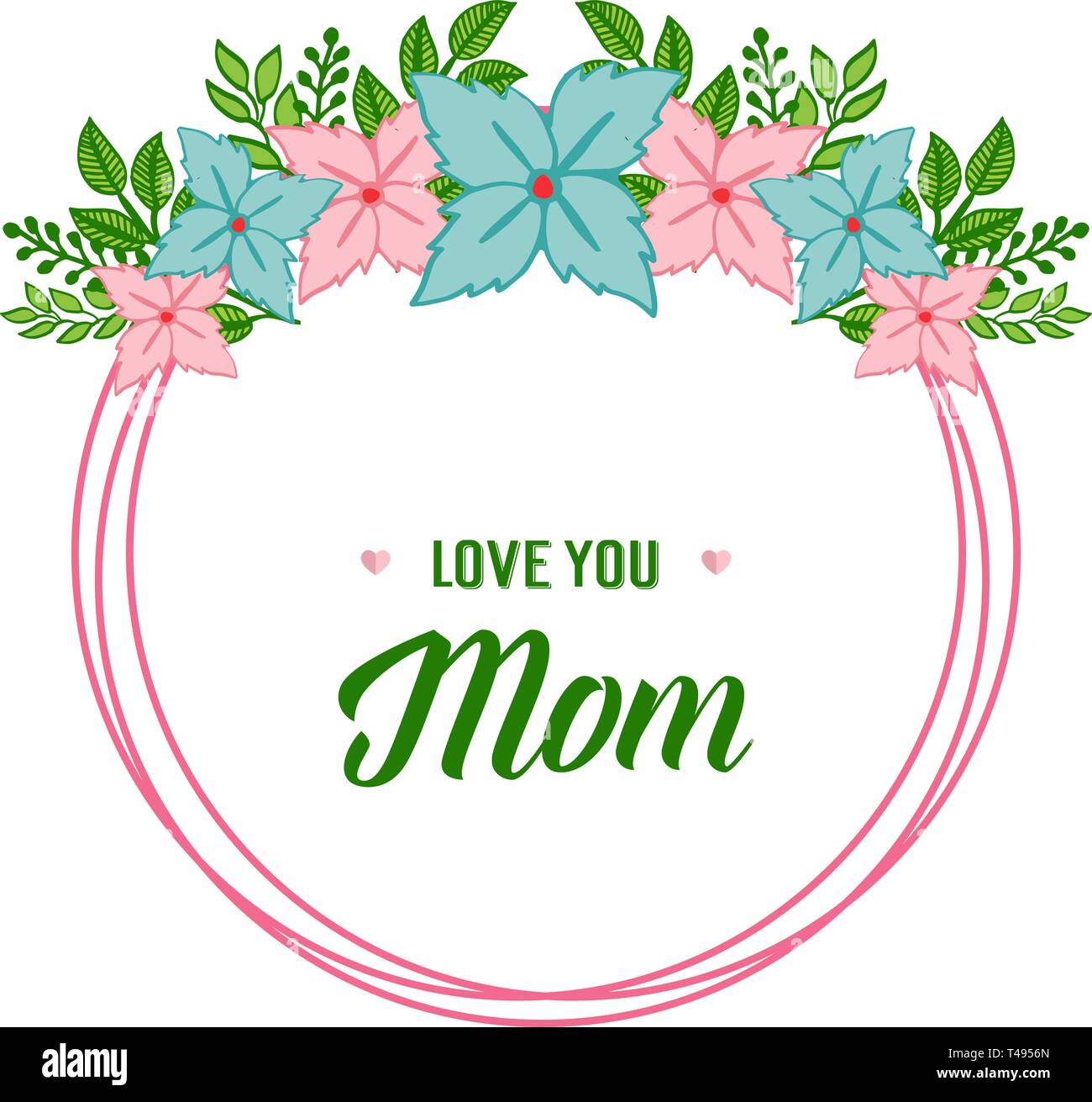 Vector illustration template card mom with colorful wreath frames hand ...