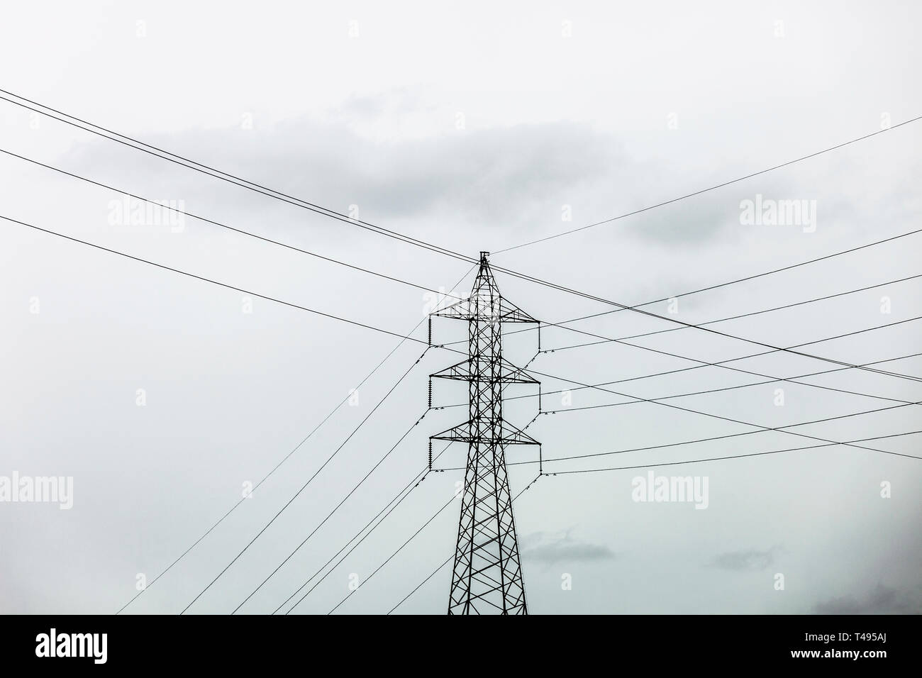 Overhead electric power distribution wires on poles hi-res stock ...