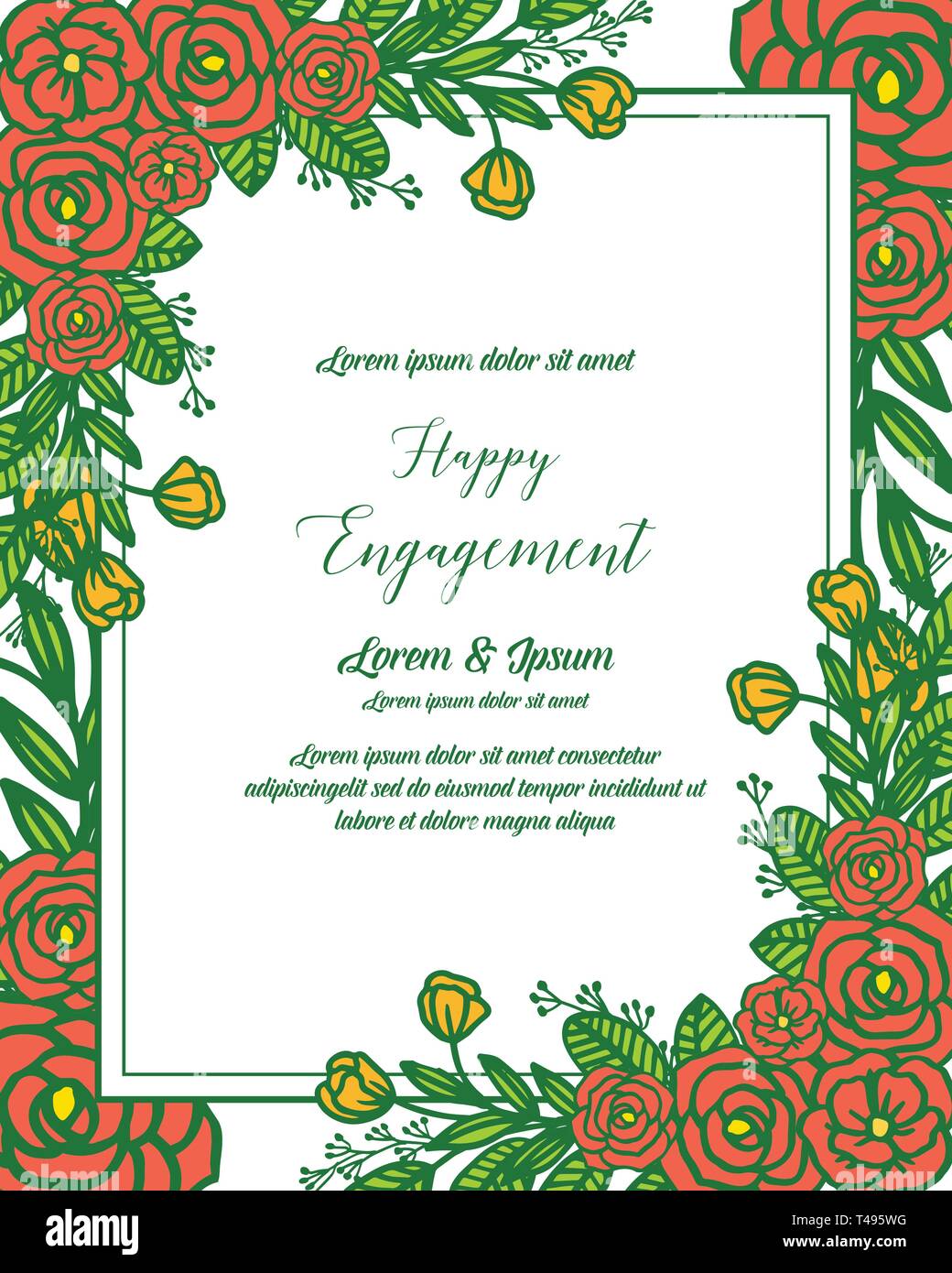 Vector illustration greeting card of happy engagement with blossom ...