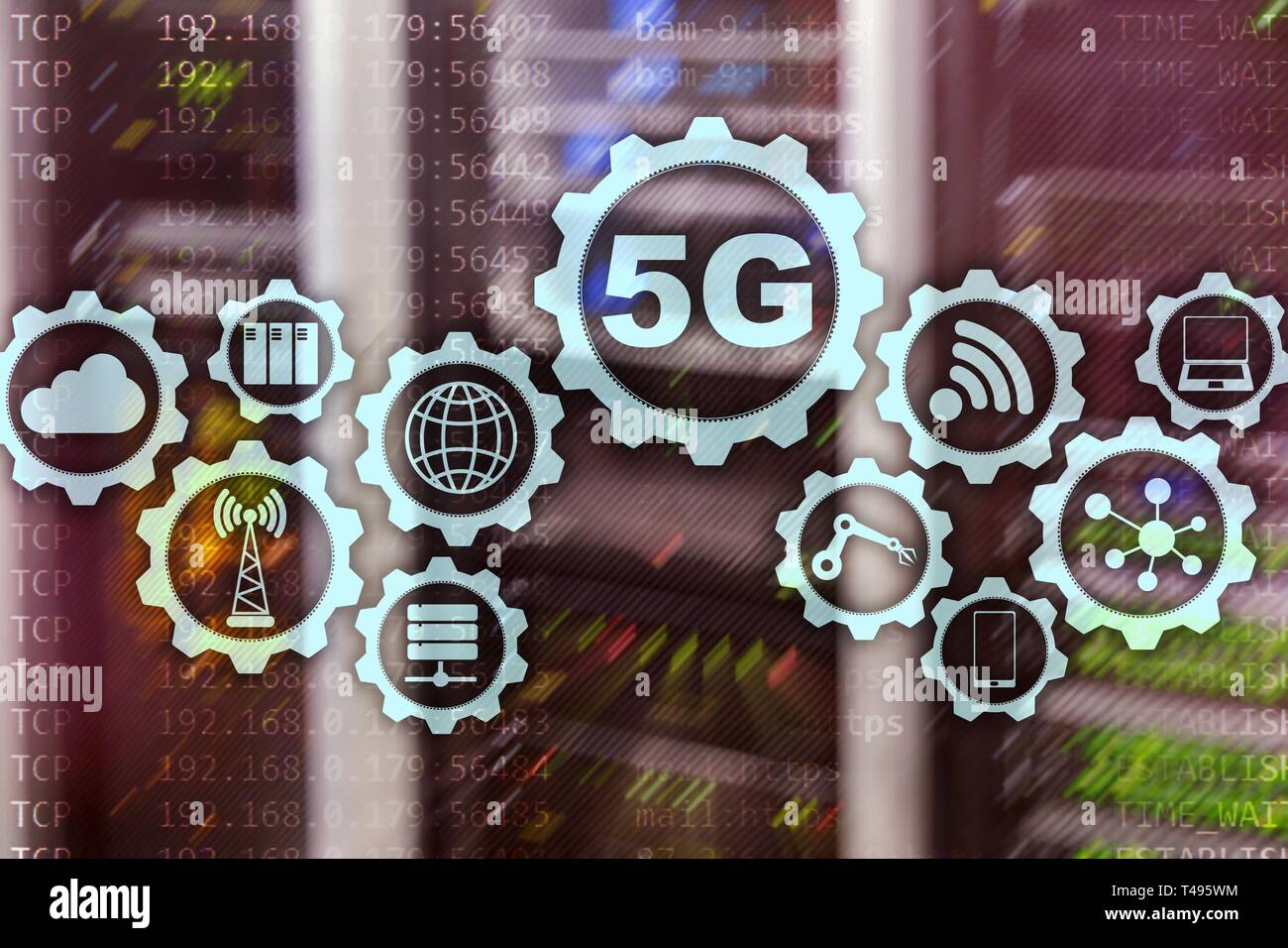 5G Network, 5G internet Connection Concept in digital background. Smart ...