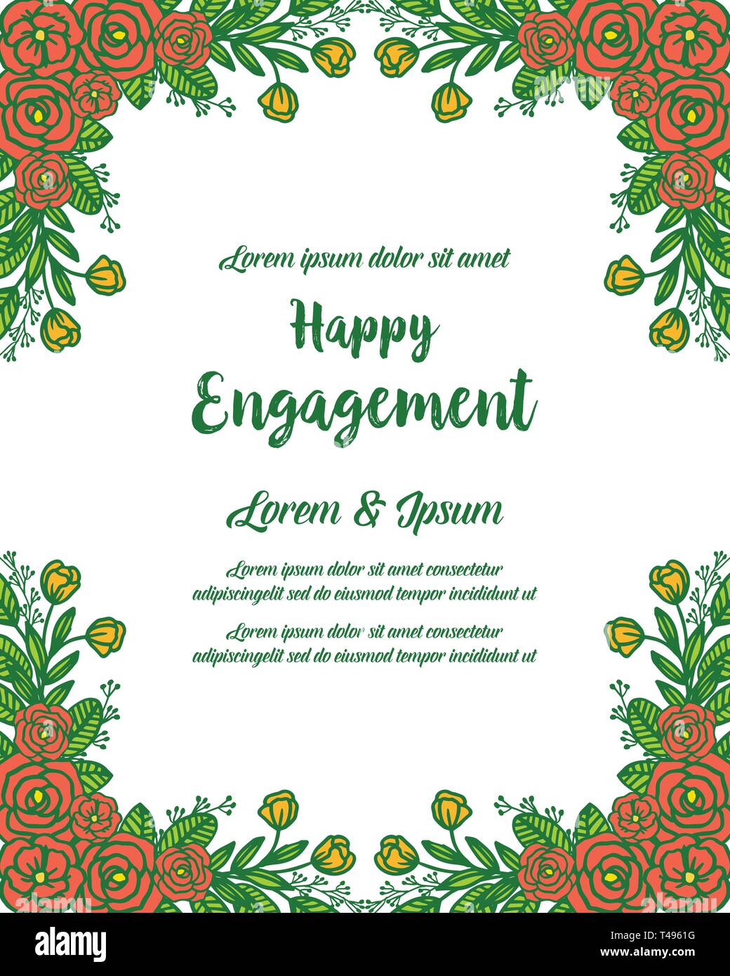 Vector illustration various flower frame for design of happy engagement ...
