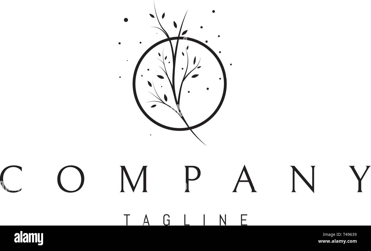 Beautiful Tree Twig Circle black vector logo design Stock Vector Image ...