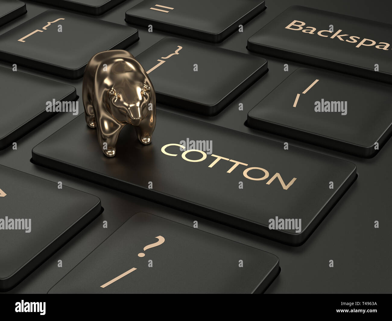3d render of keyboard with cotton key and bear. Stock bearish market of ...